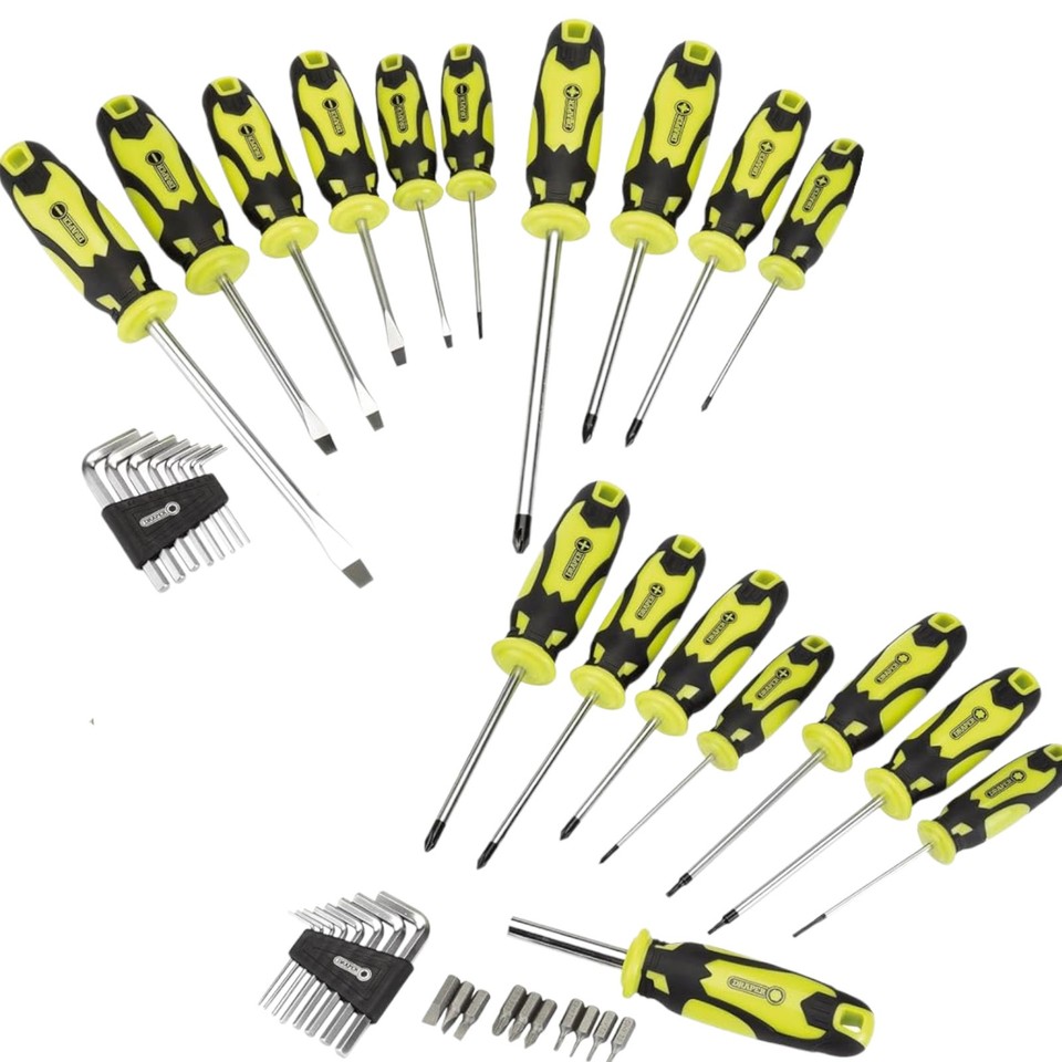 DRAPER SCREWDRIVER ALLEN KEY BIT SET + STORAGE STAND PLAIN CROSS POZI ...