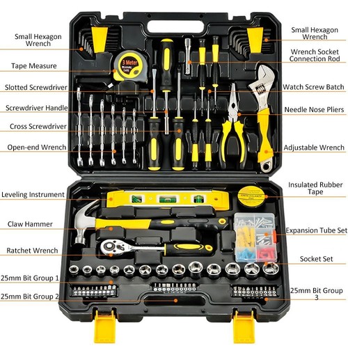 108PCS General Hand Tool Set With Plastic Storage Box Mechanical Repair ...