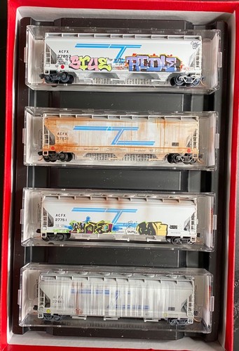 N scale Micro-trains graffiti weathered ACFX hopper car 4-pack 99305290 ...