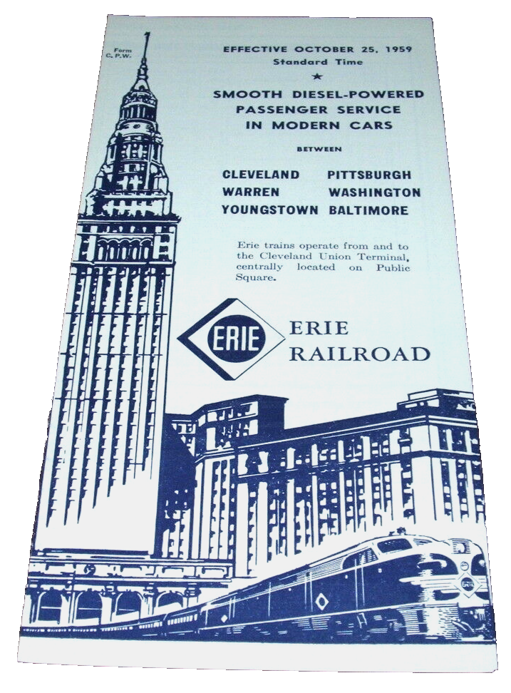 OCTOBER 1959 ERIE RAILROAD FORM CPW CLEVELAND SERVICE PUBLIC TIMETABLE ...