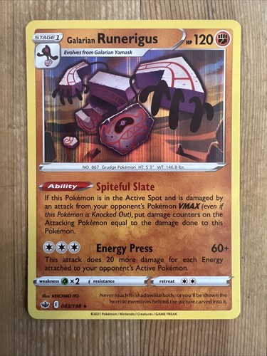 Galarian Runerigus Holo Rare 083/198 - Pokemon Chilling Reign - NM | eBay