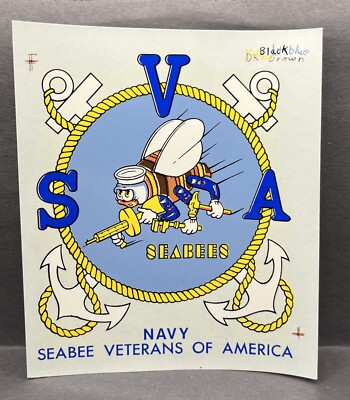 Vintage Seabee Veterans of America Navy Seabees Waterslide Decal 5" SVA ...