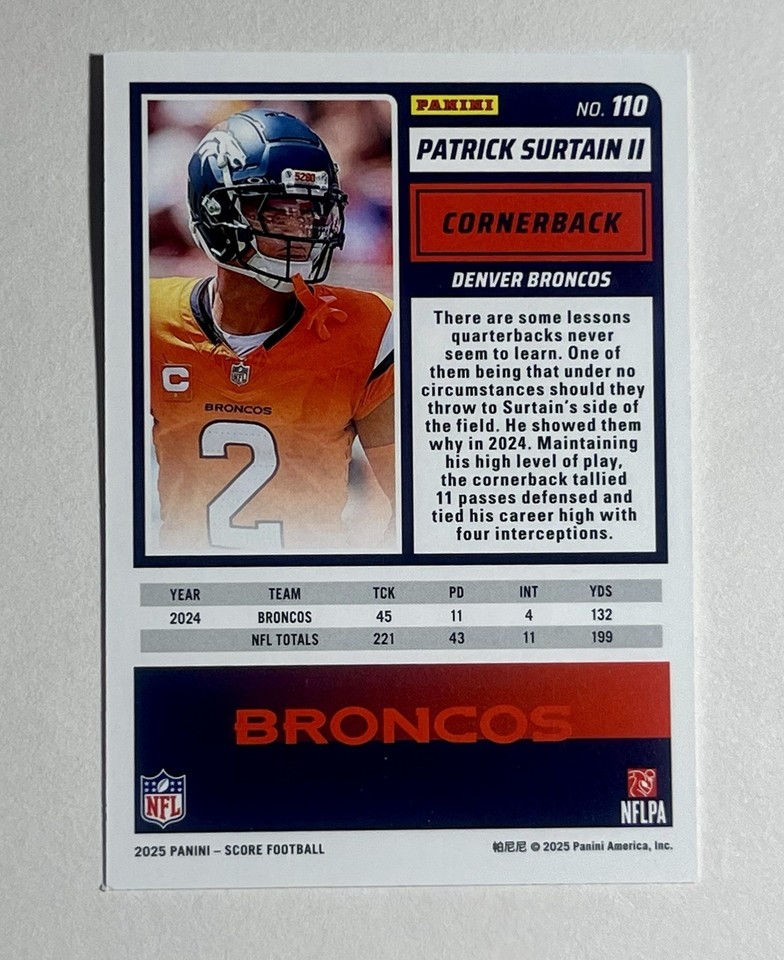 2025 Panini Score Patrick Surtain II #110 Denver Broncos | eBay