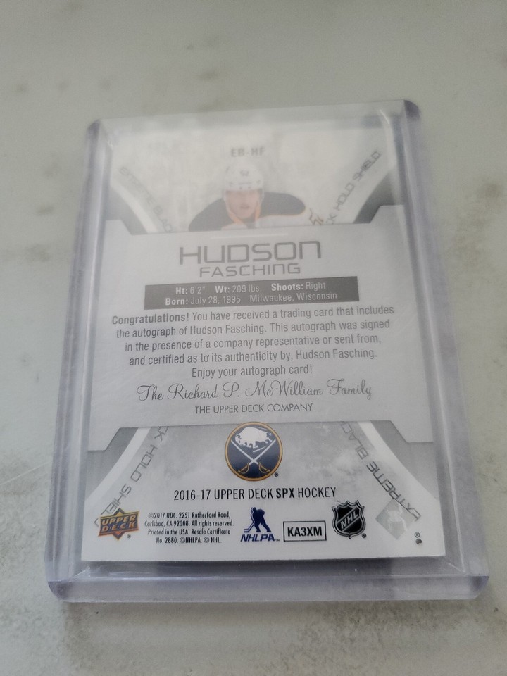 2016-17 HUDSON FASCHING SPX EXTREME BLACK HOLO SHIELD AUTO CARD BUFFALO ...