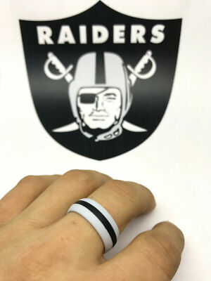 SAR -SAFE ACTIVE RINGS 8mm Gray and Black RAIDERS TEAM Silicon Wedding ...