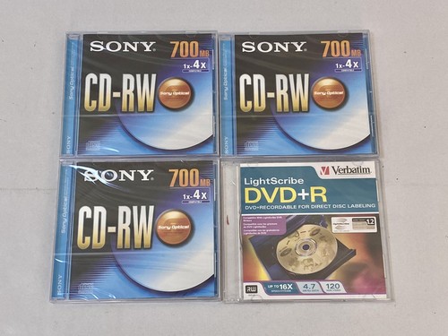 Sony 700MB CD-RW Re-writable CD's 3 Pack Plus 1 Verbatim DVD+R 4.7 GB ...