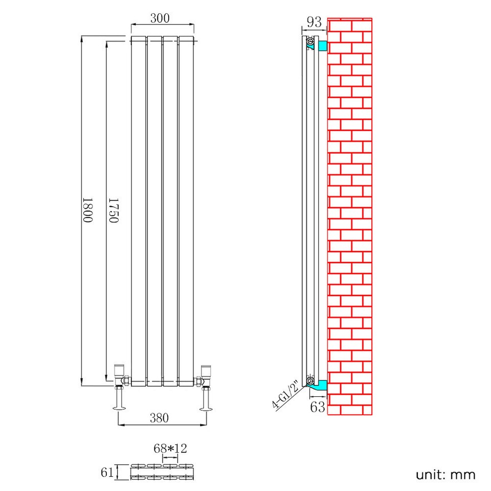 Vertical Radiator 1800 1600 Flat Panel Oval Column Central Heating ...