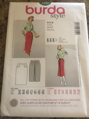 🌹BURDA #7252 - LADIES 1950's STYLE-BELOW KNEE SKIRT w/PLEATING PATTERN 10-22 FF | eBay