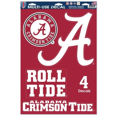 ALABAMA CRIMSON TIDE 4 DECALS MULTI USE REMOVABLE REUSABLE NEW WINCRAFT ...