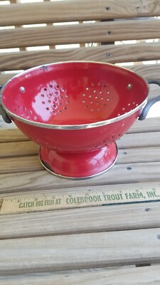 Enamelware 8.75" diam Colander with Handles Red | eBay