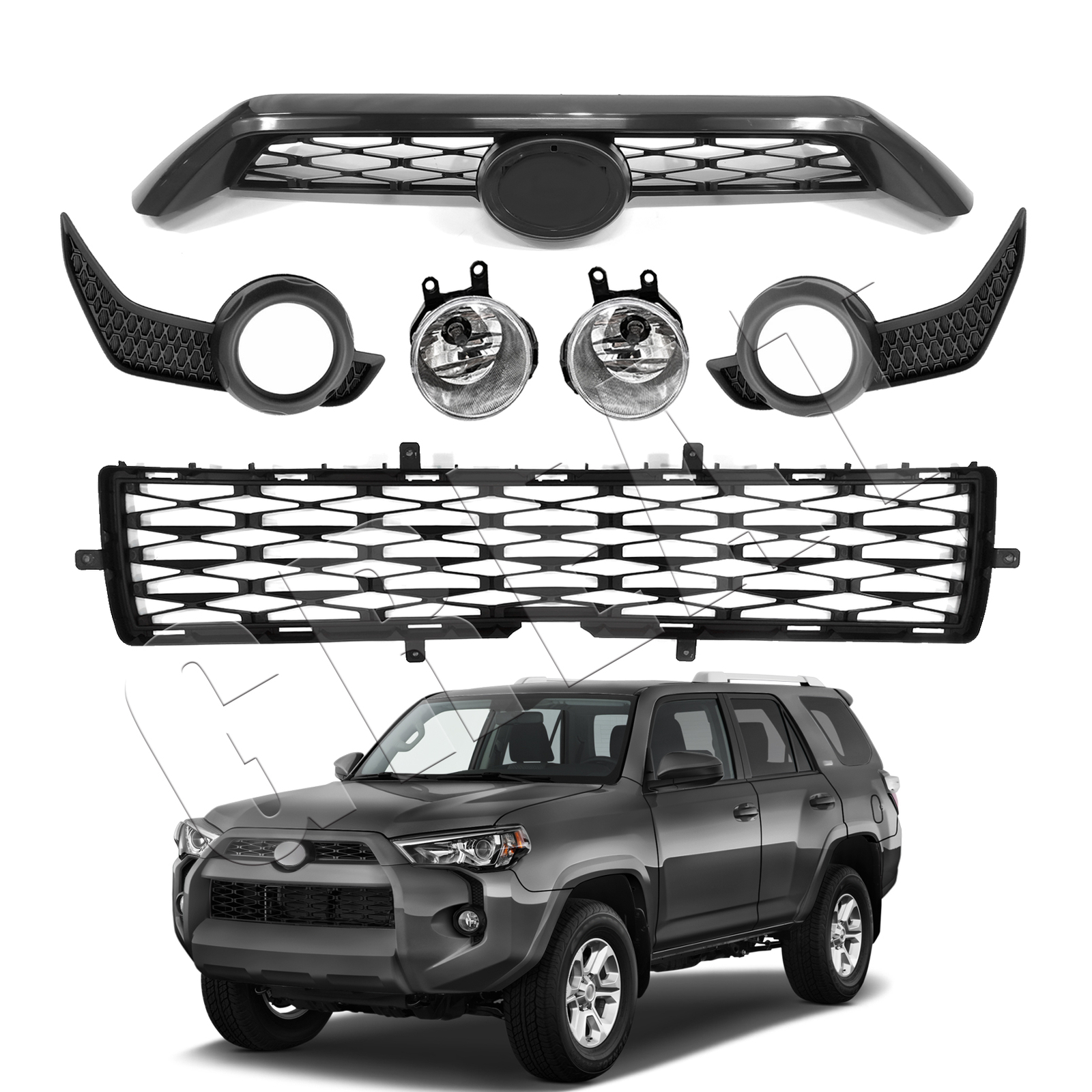 Front Bumper Upper Lower Grill Fog Lights Set For 2014-2019 Toyota ...