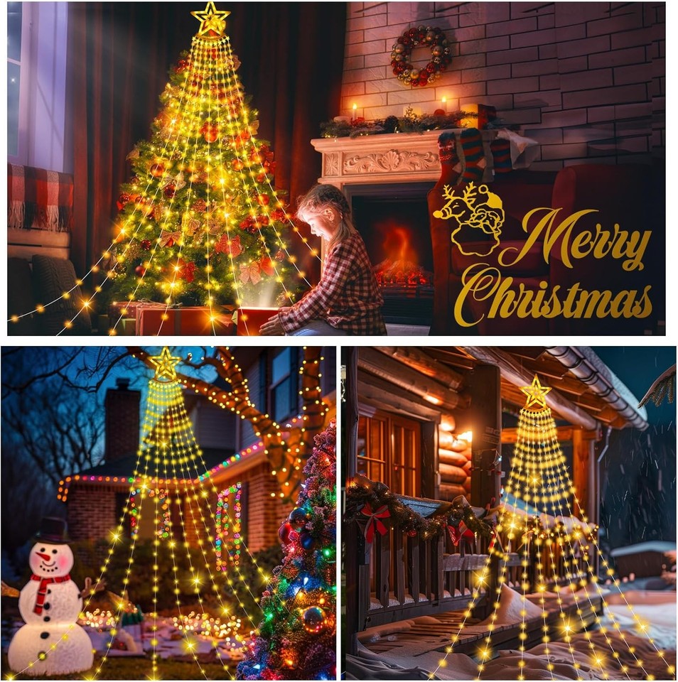 350 LED Outdoor Waterfall String Lights Christmas Tree Waterproof ...