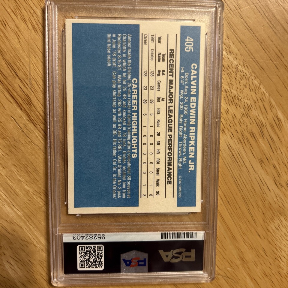 1982 Donruss Cal Ripken Jr Rookie Card RC #405 PSA 8 NM-MT HOF Orioles ...