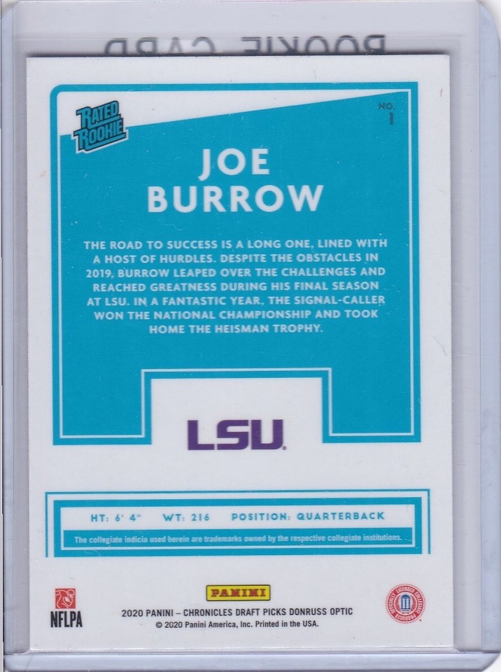 JOE BURROW ROOKIE CARD 2020 Donruss Optic RATED $$ RC Football LSU ...