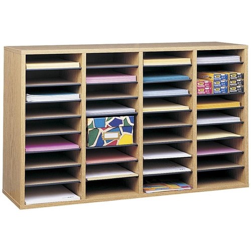 Safco Medium Oak 36 Compartment Wood Adjustable File Organizer Light ...