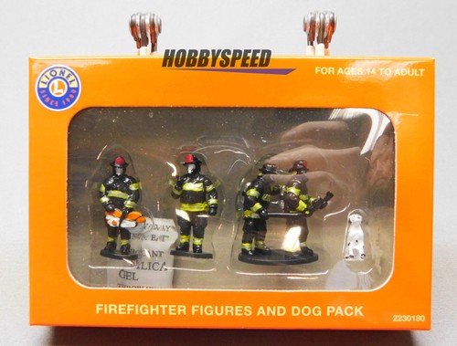 LIONEL FIREFIGHTERS w/DOG FIGURES (4) O GAUGE firemen station train ...