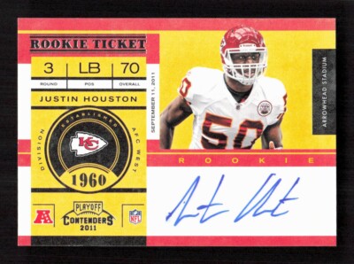 2011 Panini Contenders #147 Justin Houston Rookie Ticket Auto KC Chiefs ...
