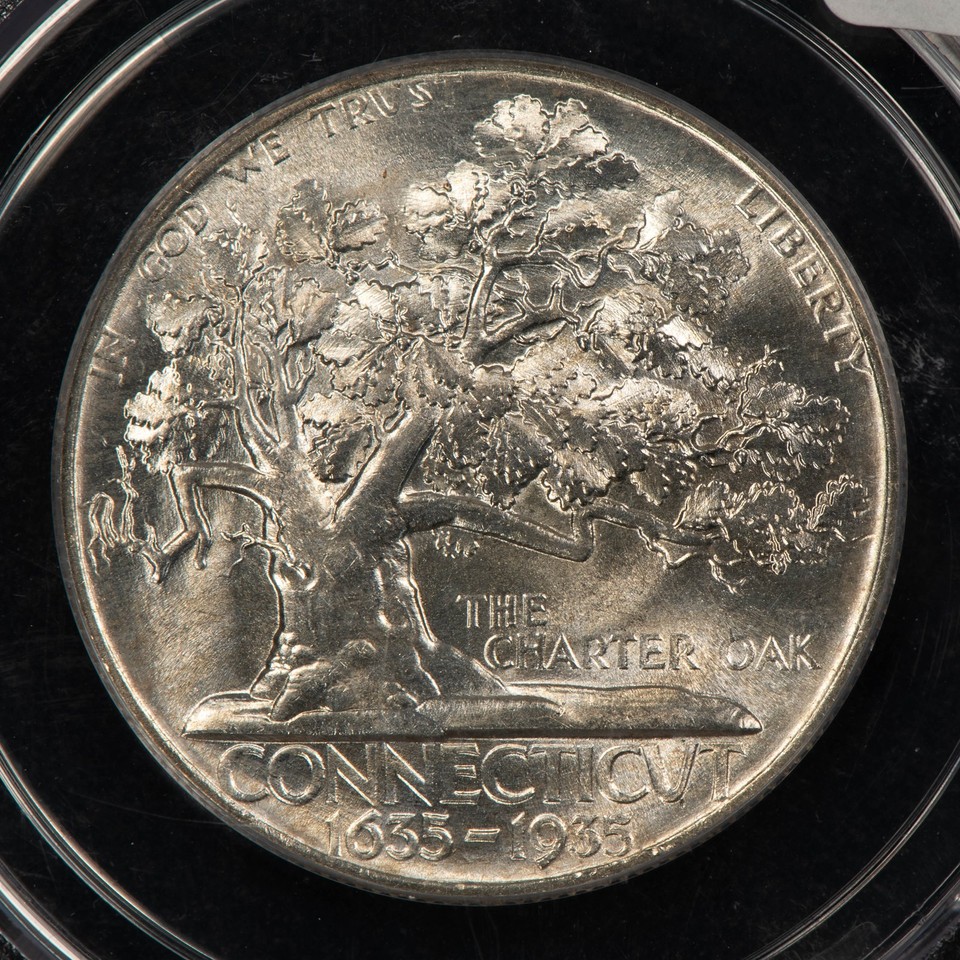 1925-S 50c Connecticut Commemorative Silver Half Dollar -OGH PCGS MS 62 ...