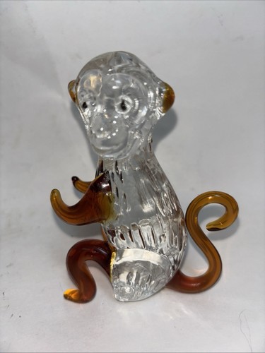 Vintage Handblown Glass MONKEY Figurine with applied Amber arms, legs ...