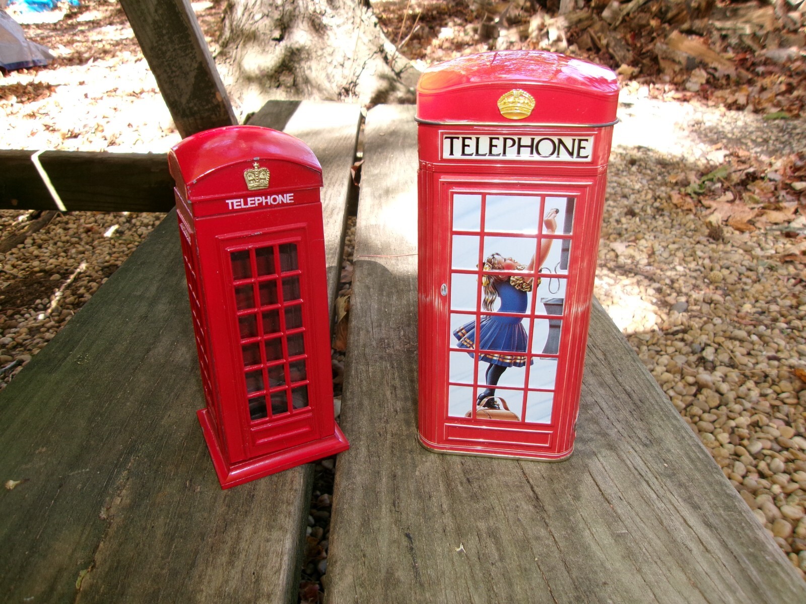 Red English 6" Metal Telephone Booth Coin Bank + Tin Bank with 3 ...