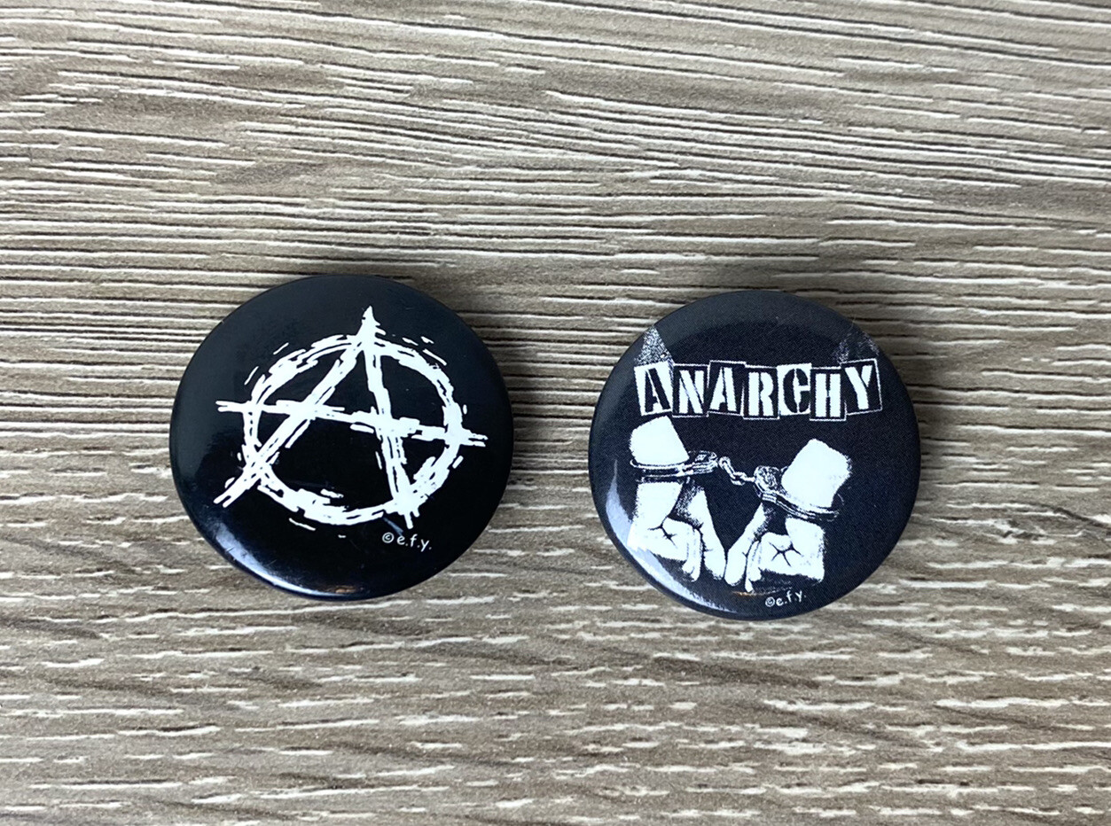 Vintage LOT OF TWO Anarchy Buttons Pins Black White Small Sized 80s 90s ...