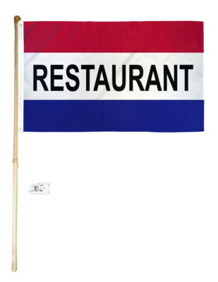 5' Wood Flag Pole Kit Wall Mount Bracket With 3x5 Restaurant RWB ...
