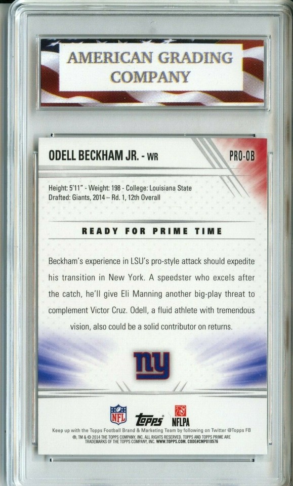 2014 Topps Prime Odell Beckham Jr. Rookie AGC 10 Gem Mint Los Angeles ...