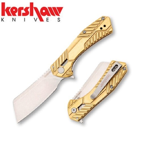 Kershaw Pocket Knife Static D2 Cleaver Blade ball bearing Brass Handle ...
