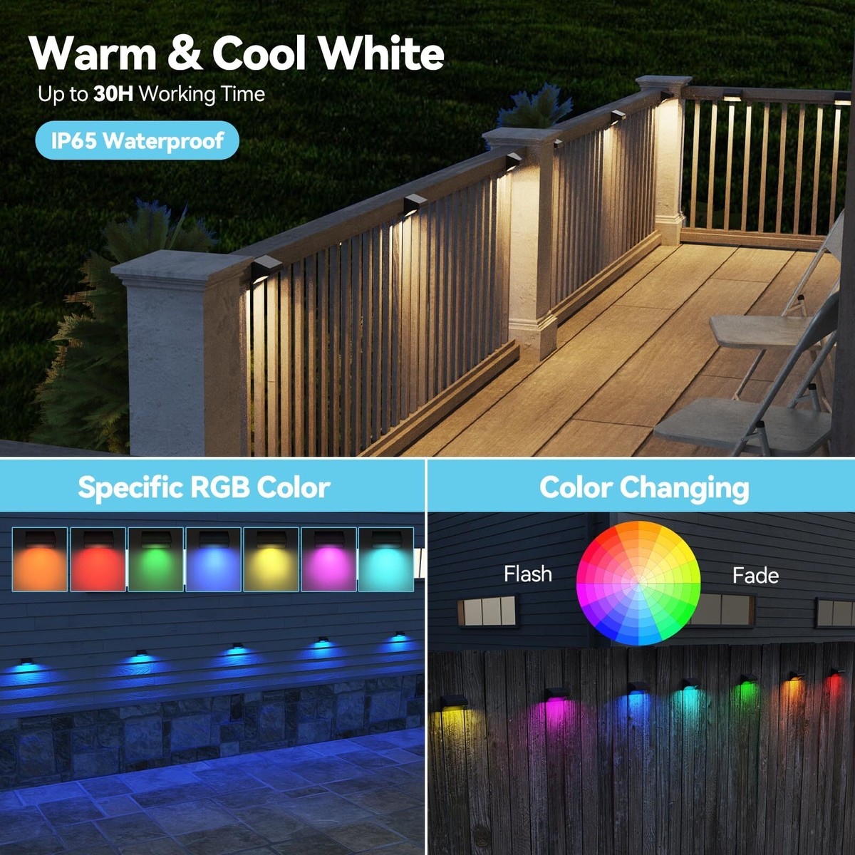 Colored Solar Deck Lights Solar Deck Lights Modern Design IP67 Cool