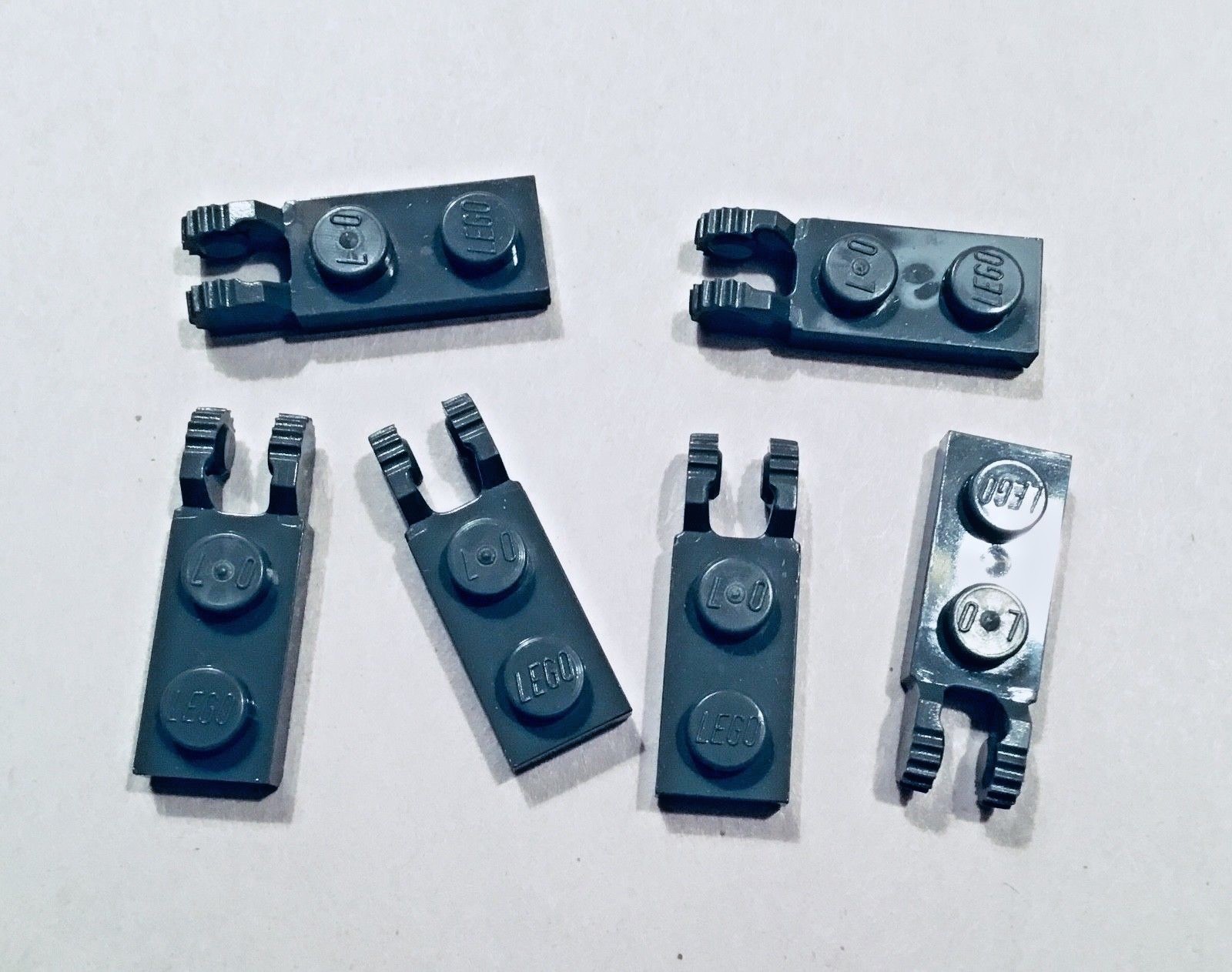 Lego 6 NEW Dark Bluish Gray 1x2 Hinge Plate 2 Fingers on End w/ Bottom ...