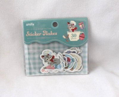 Amifa animal tea time Cat Flakes sticker pack New green | eBay
