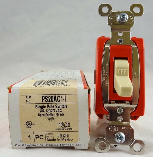 Pass & Seymour PS20AC1-I Single Pole Switch 20A 120/277VAC Spec Grade ...