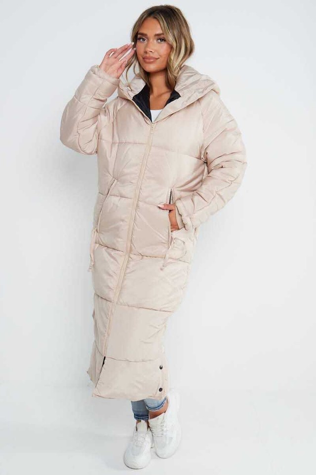 Womens Long Padded Puffer Hooded Parka Ladies Winter Maxi Longline Coat ...
