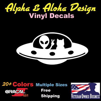 ALien Cat in UFO Cut Vinyl Decal Truck Car Sticker Laptop Window | eBay