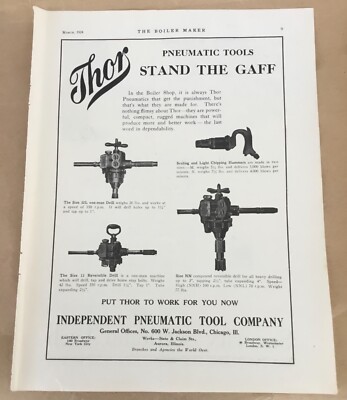 Thor Pneumatic Tools 1924 original vintage print ad 1920s illus factory ...