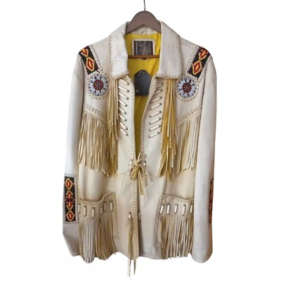 Native American Indian Beaded Buffalo Leather Fringe Jacket, Old West ...