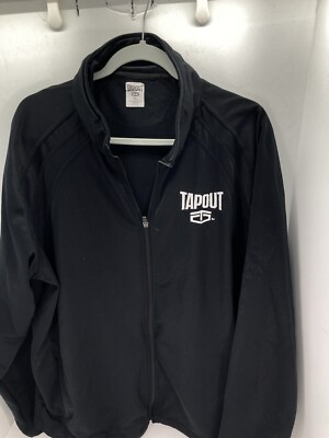 Tapout Track Jacket Men Sz XL Black Full Zip Long Sleeve Fleece Lined ...