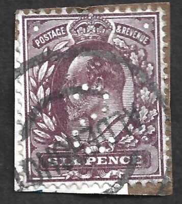 (BL) Great Britain 1902-10 SG 246 P14 Slate purple Stamp ON pice perfin ...