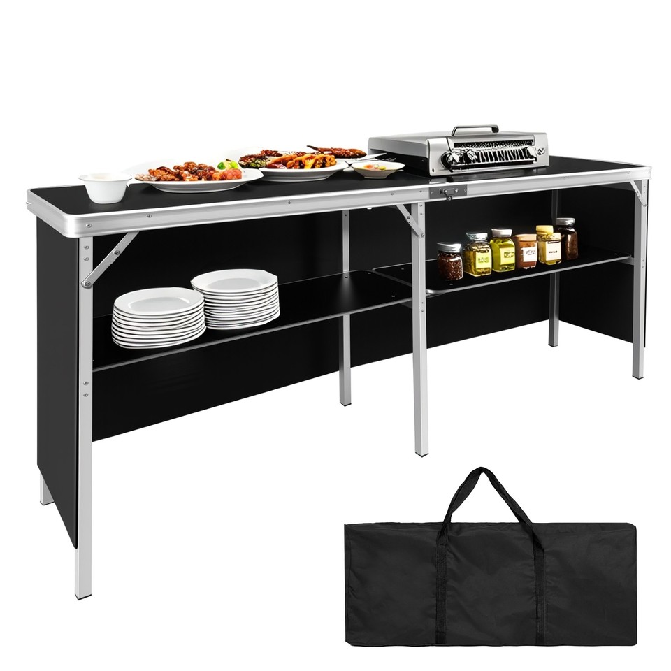 Compact Mobile Bartending Station: 38.5x34.5" Folding Table w/Storage ...