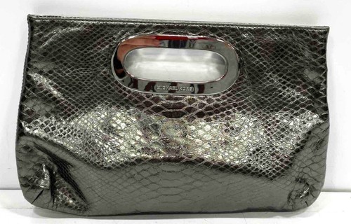 Michael Michael Kors Clutch Metallic Silver Embossed Python Snakeskin ...
