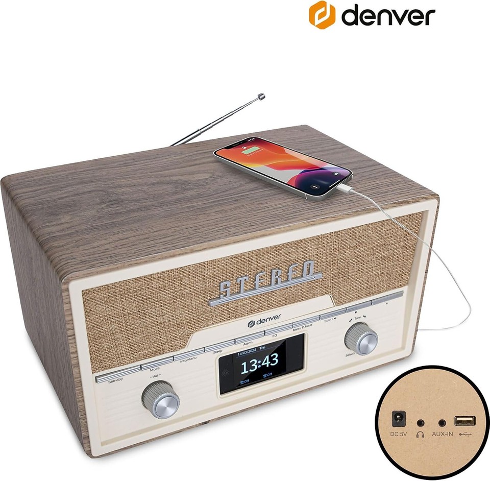 DAB+ Radio CD Player with Bluetooth Clock Alarm & Remote Denver MDA-525 ...