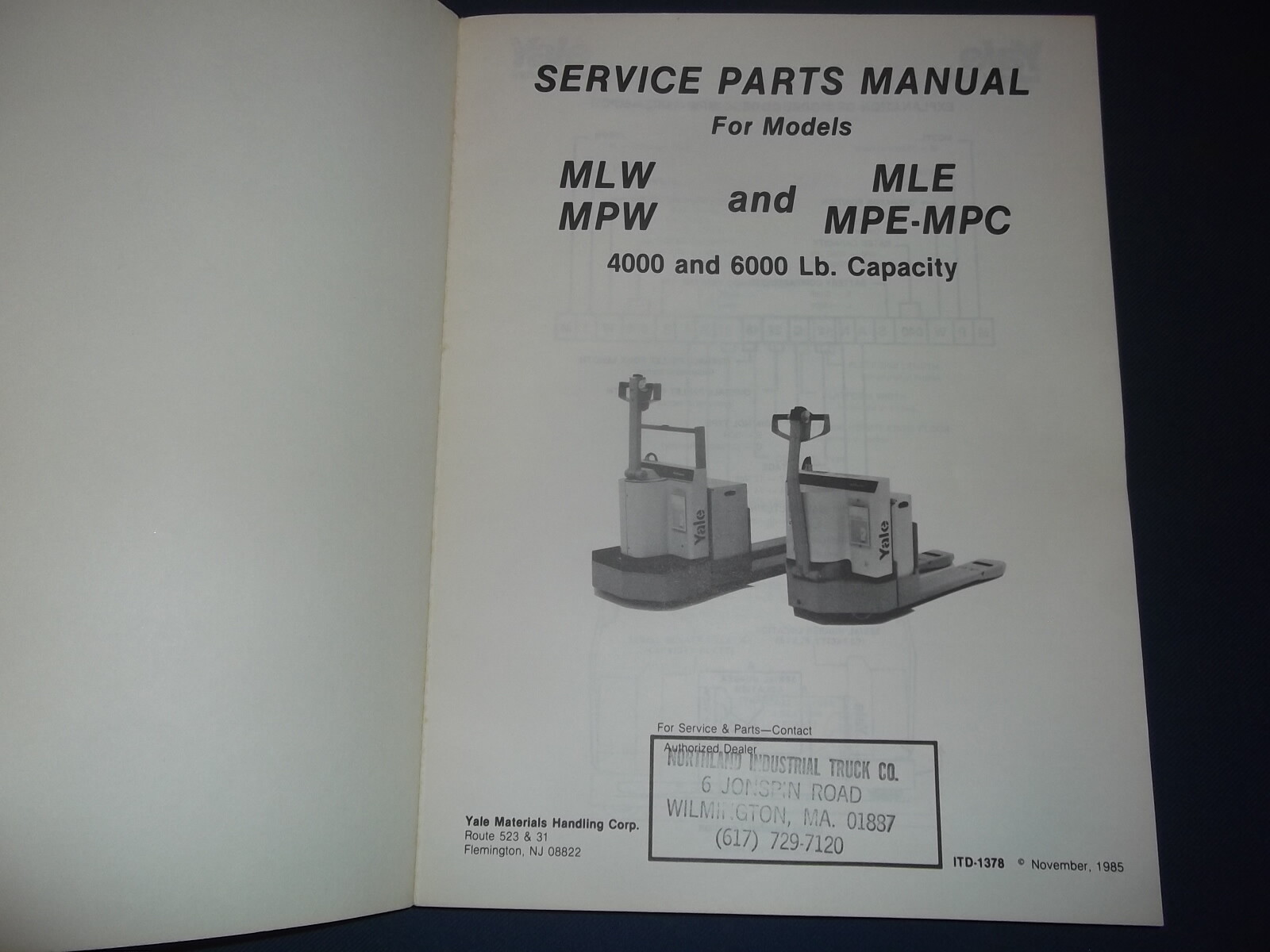 YALE MLW MPW MLE MPE-MPC ELECTRIC PALLET JACK LIFT TRUCK PARTS MANUAL ...