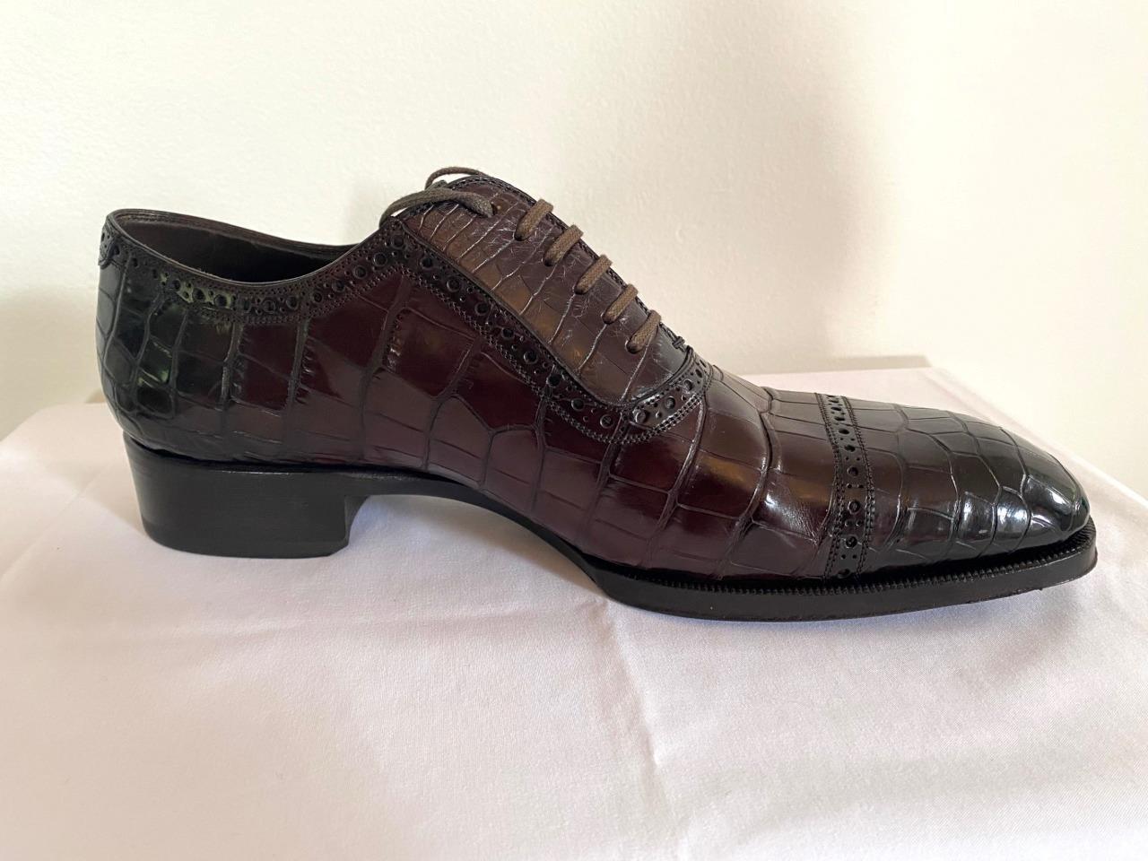 TOM FORD Mens Brown Alligator Polished Brogues Lace Up Shoes Box ...