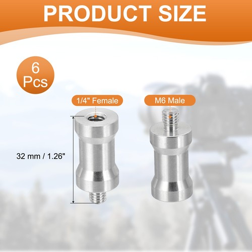 6pcs 1/4" Female to M6 Male Camera Spigot Screws Converter Tripod ...