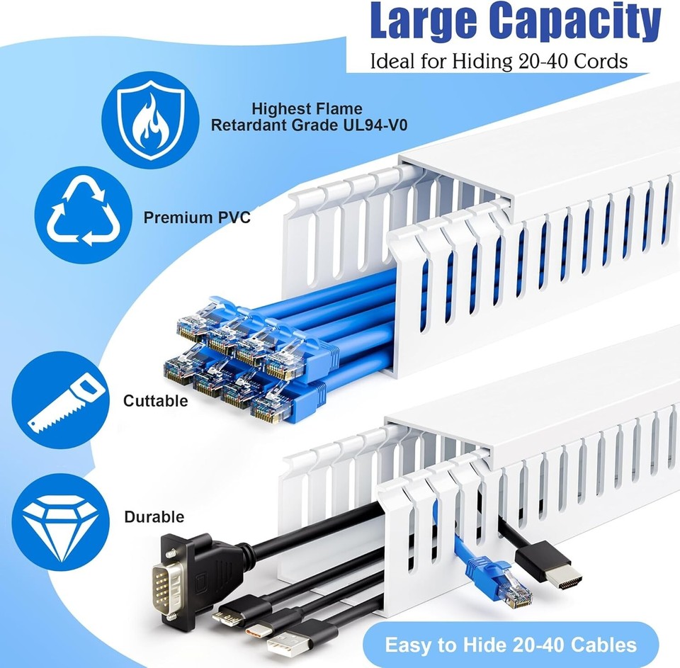 (6X L16.5in) Professional Server Rack Cable Management Raceway,H2 x ...