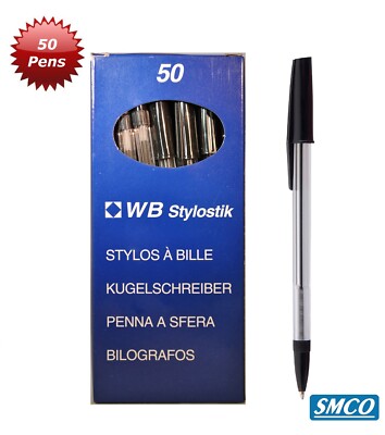 50 BLACK BALLPOINT PENS Quality Biro CHEAP Medium Nib Ball Point ...