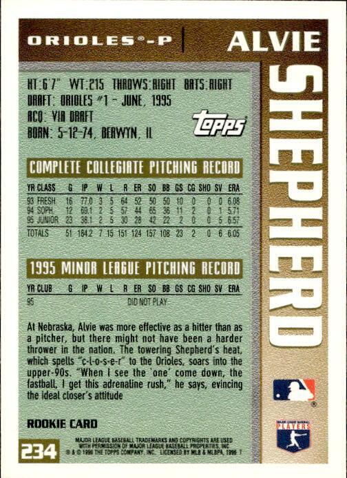 Alvie Shepherd 1996 Topps #234 Baltimore Orioles | eBay