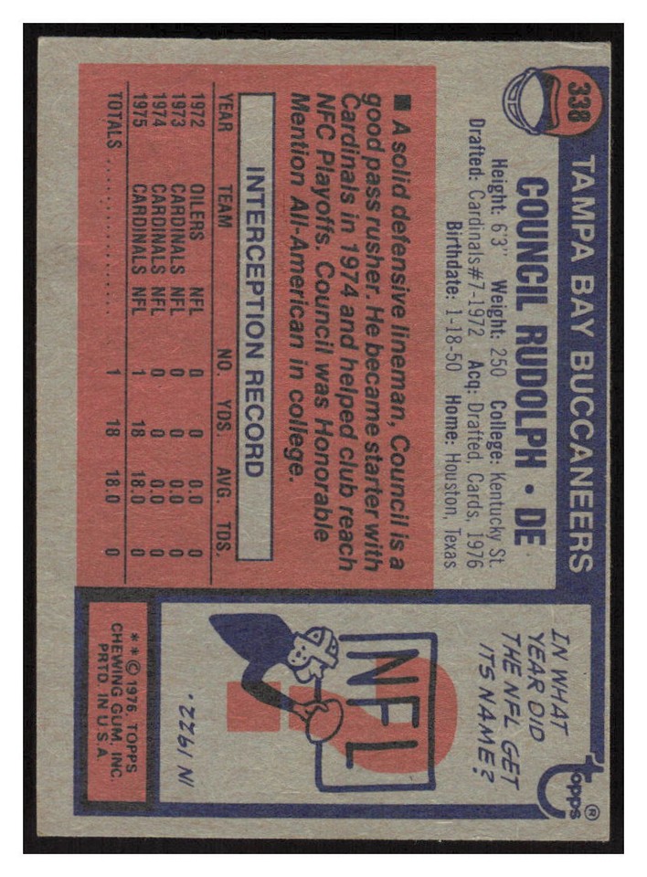 1976 Topps #338 Council Rudolph | eBay