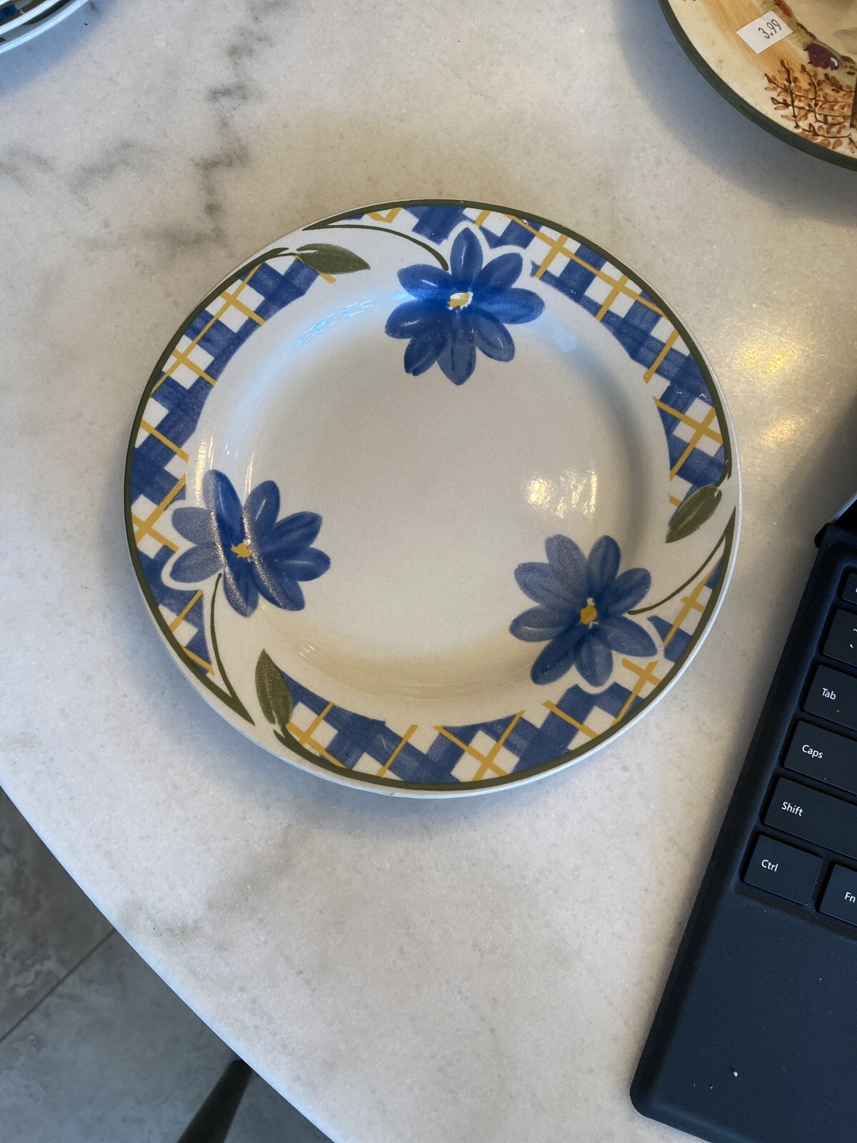 Gibson Housewares Blue Floral/ Yellow & Blue Plaid 7.5" plate Dinner or ...
