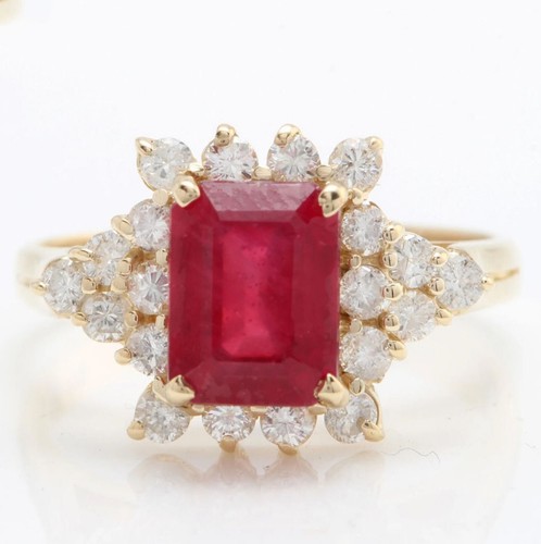 5.0ct Emerald Cut Natural Ruby & Diamond Engagement Ring 18K Yellow ...